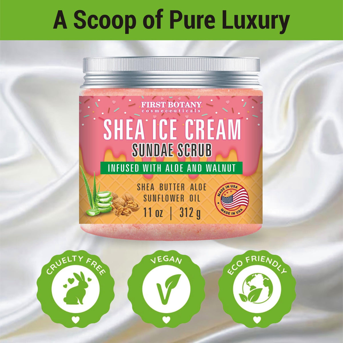 Shea Ice Cream Body Scrub - W/Walnut Shell Powder, Natural Exfoliating ...
