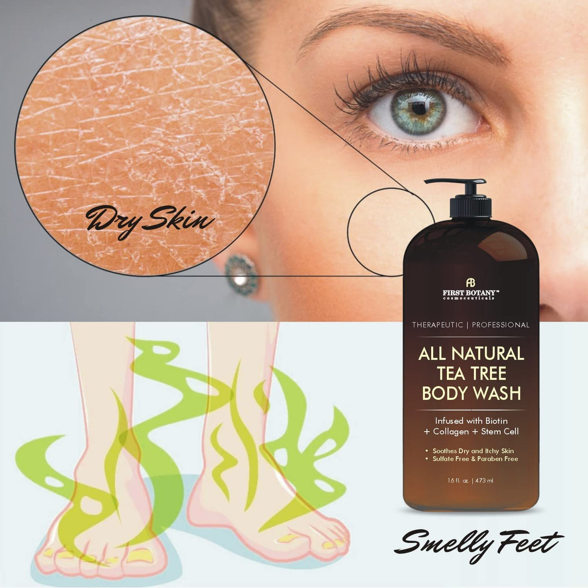 ALL Natural Tea Tree Body Wash w/ Biotin, Collagen & Stem Cells - Figh ...