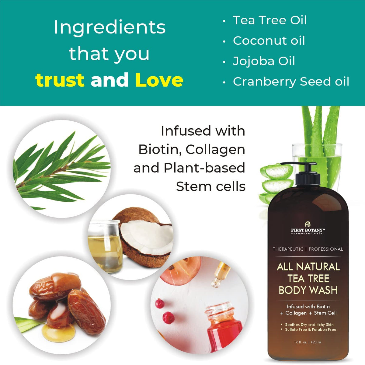 ALL Natural Tea Tree Body Wash w/ Biotin, Collagen & Stem Cells - Figh ...