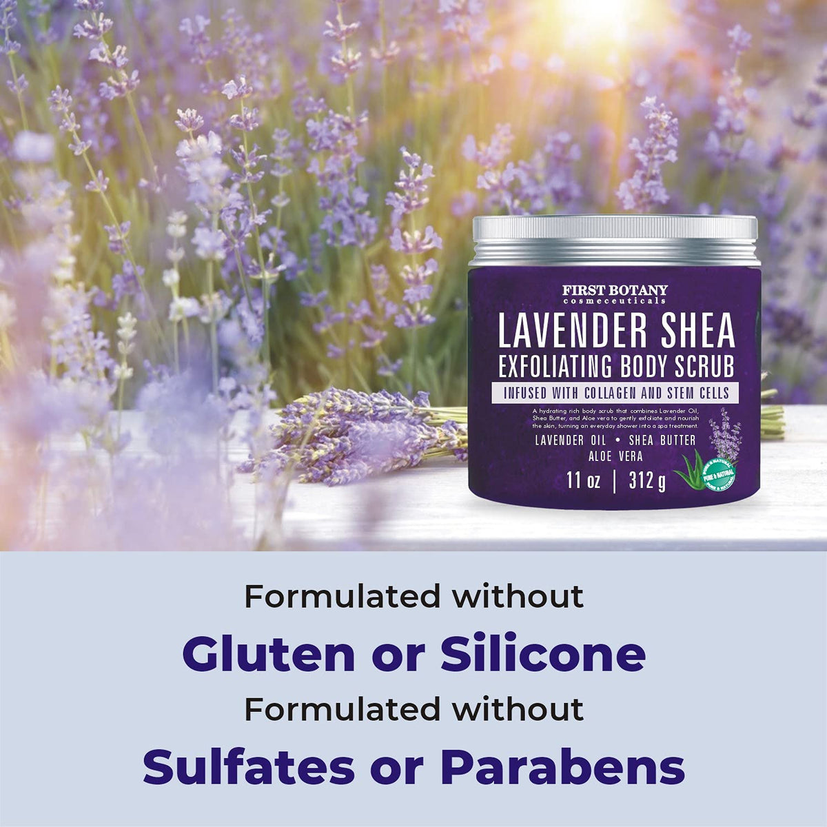 Lavender Oil Body Scrub Exfoliator with Shea Butter, Collagen, Stem Ce ...
